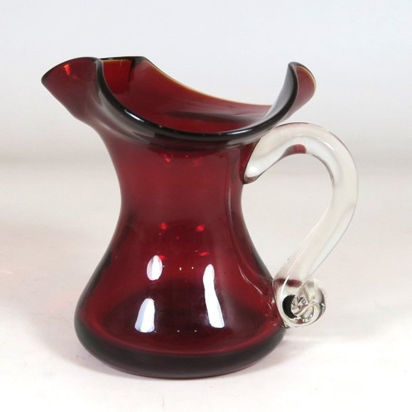 Dining | Vintage Ruby Red Art Glass Hand Blown Ruffle Edge Mini Pitcher ...